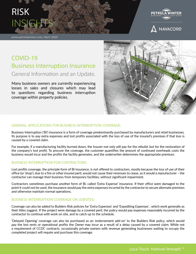 Risk Insights - COVID-19 Business Interruption Insurance - Petrela Winter
